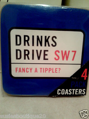 Fancy a Tipple Four Drinks Drive SW7 London Street Signs Blue Coasters ...
