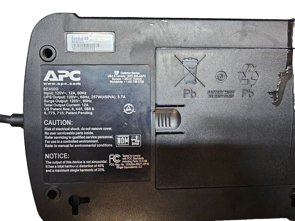 APC Back-UPS 450 Surge Protector/Battery Backup 8 Outlets/USB BE450G No ...