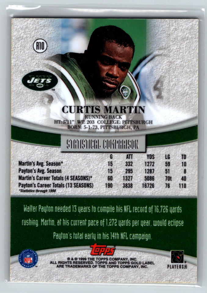 Curtis Martin 1999 Topps Gold Label Race to Black #R10 New York Jets | eBay