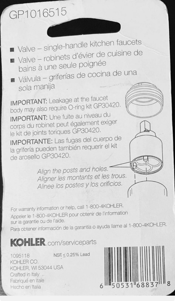 Kohler Single Control Valve For Kohler, GP1016515 | eBay