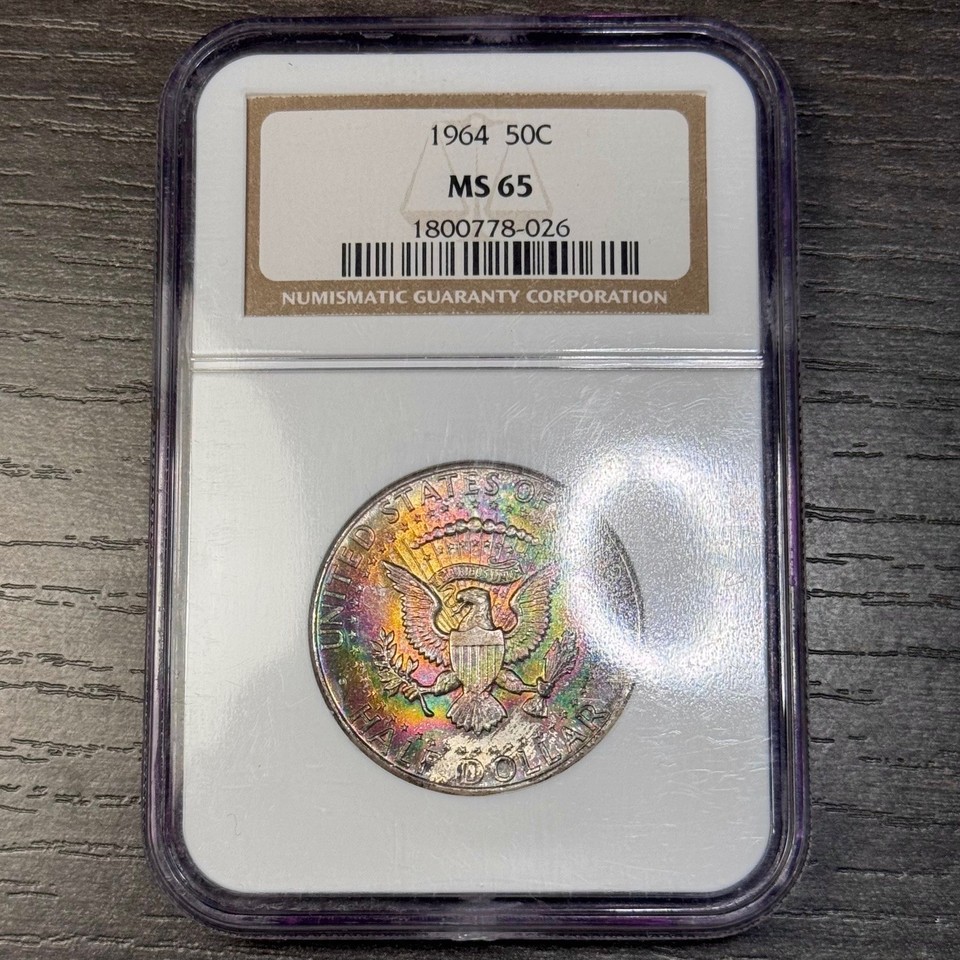 MS65 1964 50C Kennedy Silver Half Dollar, NGC- Vivid Rainbow Toned | eBay