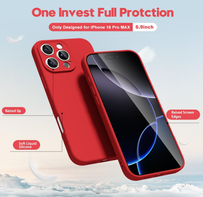 For iPhone 16 Pro Max Red Case Soft Silicone Gel Flexible TPU Phone ...