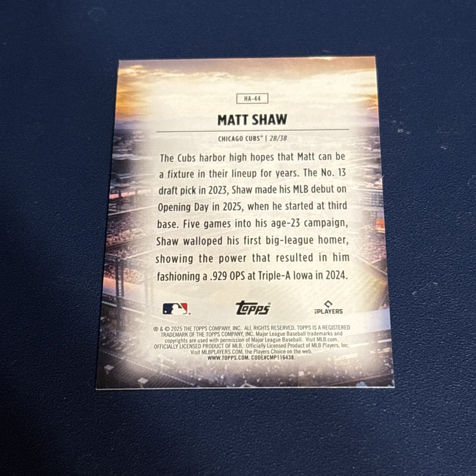 2025 Topps Update Baseball Matt Shaw Home Field Advantage Insert RC ...