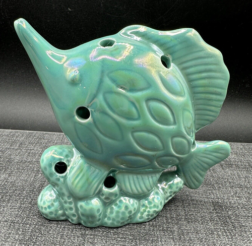Blue Ceramic Fish Figure Home Decor Beach Lake House Coastal Turquoise ...