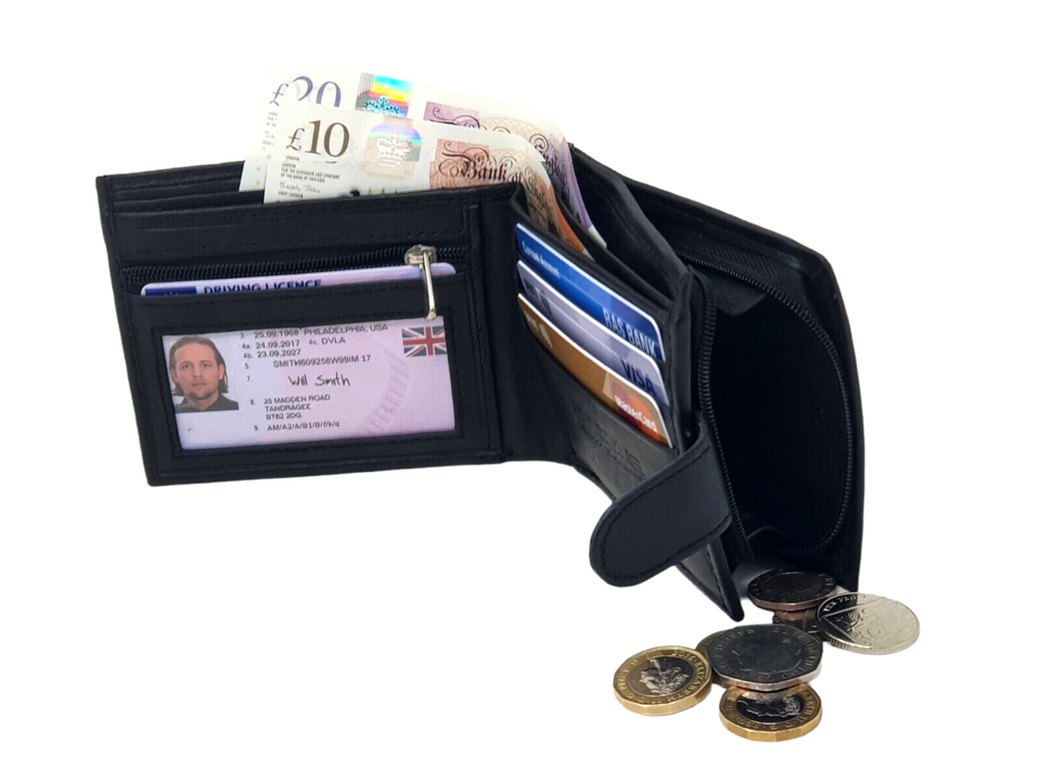 RFID NFC BLOCKING Real Leather Mans Wallet Zipped Zip Notes & Coins ...