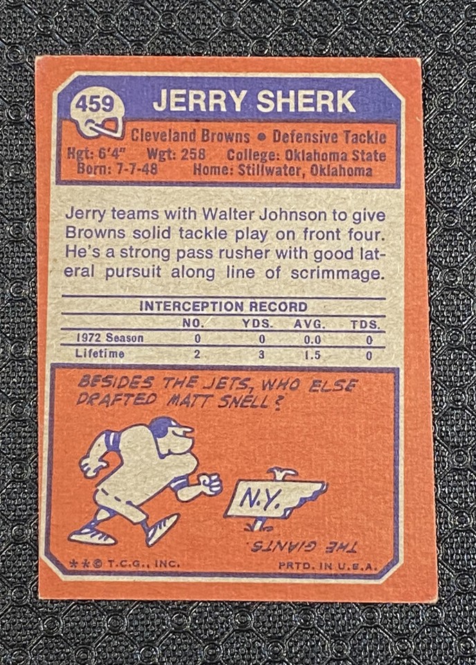1973 Topps Football Rookie Card- #459 Jerry Sherk (RC) Cleveland Browns ...