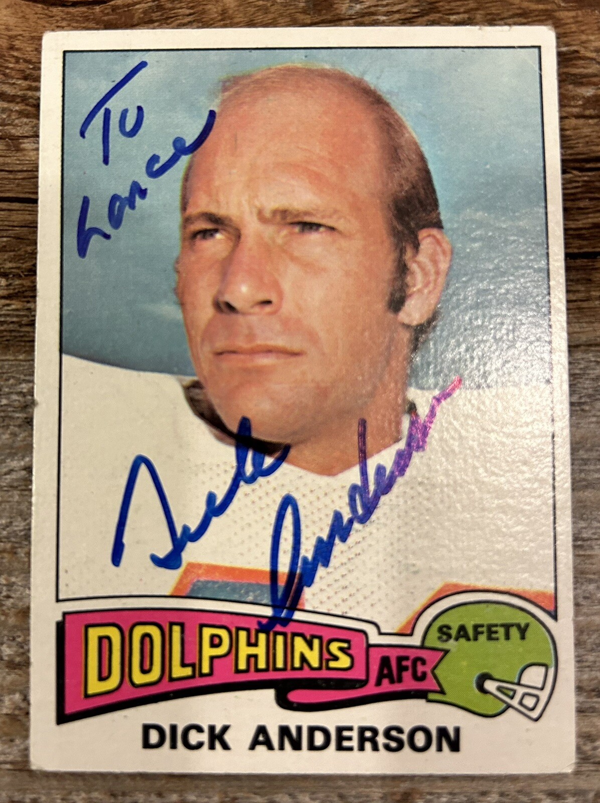 1975 Dick Anderson Topps Hand Signed Autograph Auto Card Miami Dolphins ...
