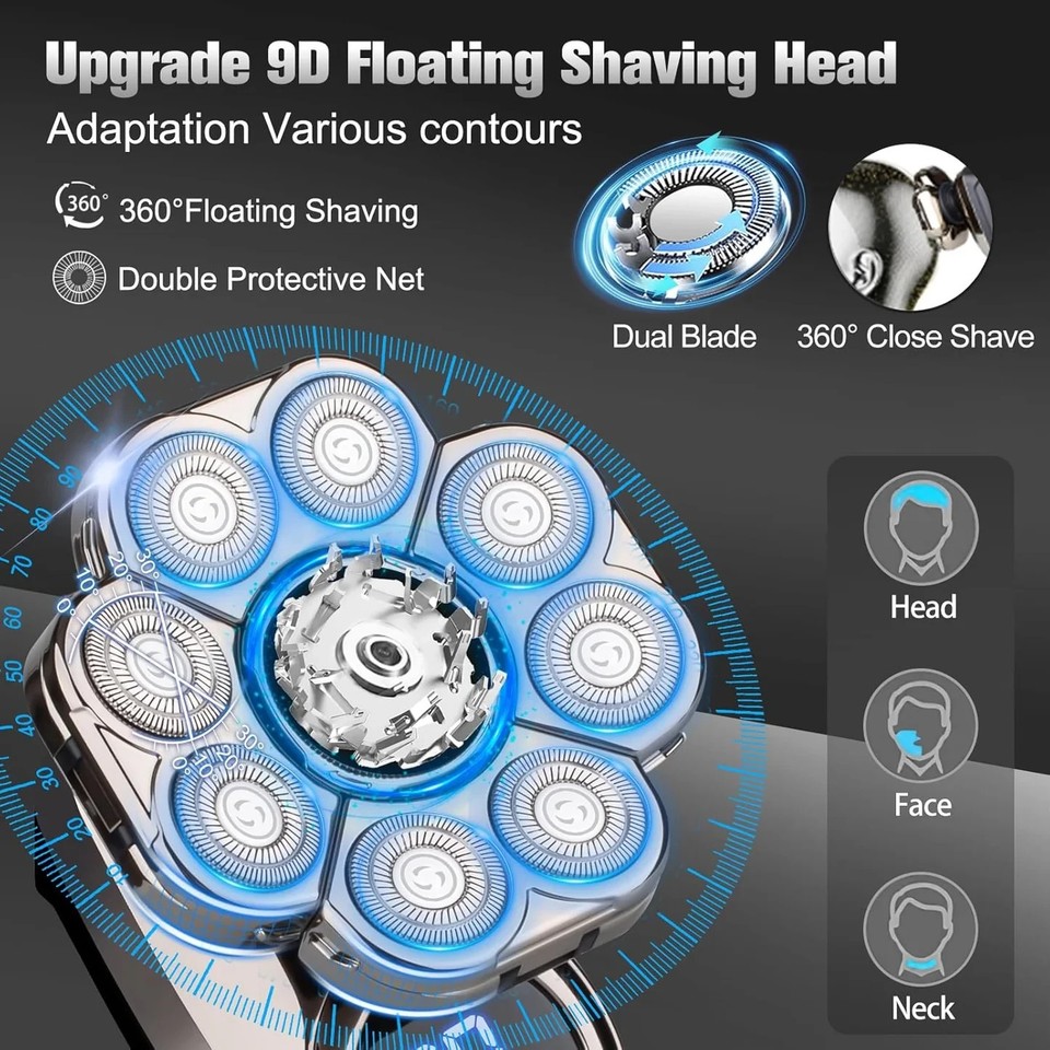 9D Electric Head Shaver for Bald Men, Upgraded 5-in-1 Head Shaver for ...
