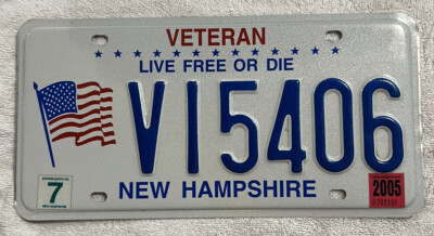 LICENSE PLATE New Hampshire veteran V 15406 2005 #2 | eBay