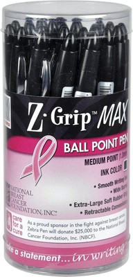 Zebra Z-Grip MAX BOLD Retractable Ballpoint Pen 1.2mm Black with Pink ...