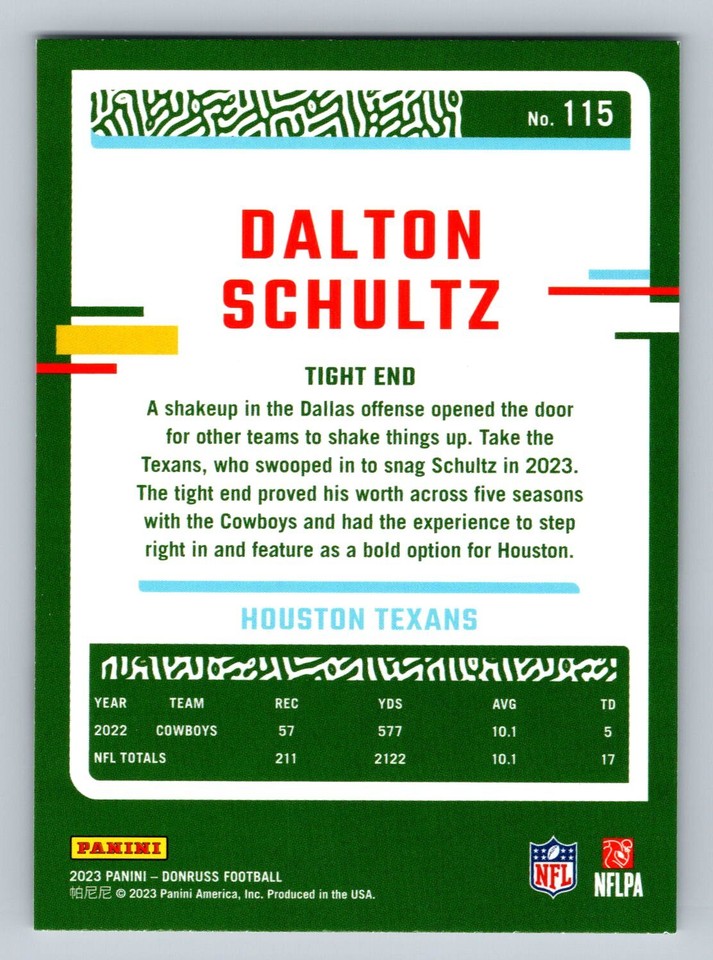 2023 Donruss Football #115 Dalton Schultz Houston Texans | eBay