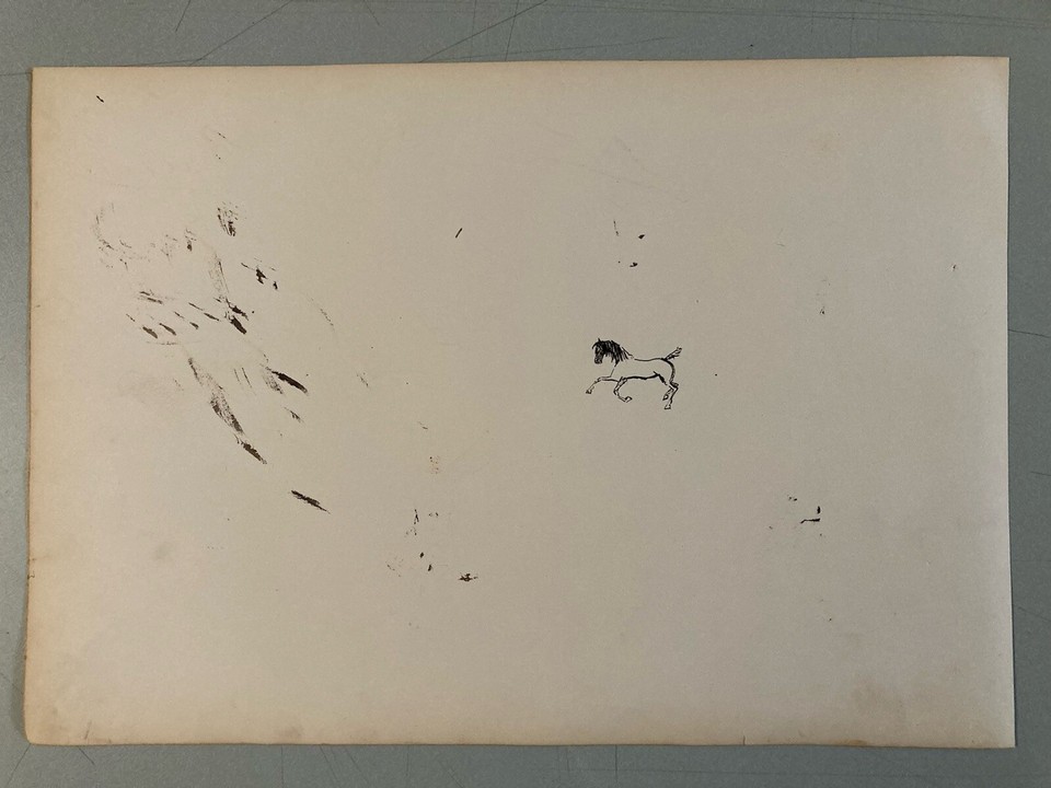 Beautiful Large Drawing D’ Kids Ink Xixth Art Raw Lavis Castle Horse ...