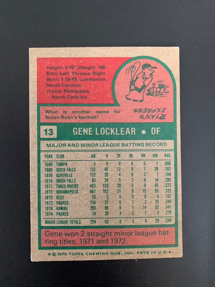 1975 Topps 13 Gene Locklear Padres | eBay