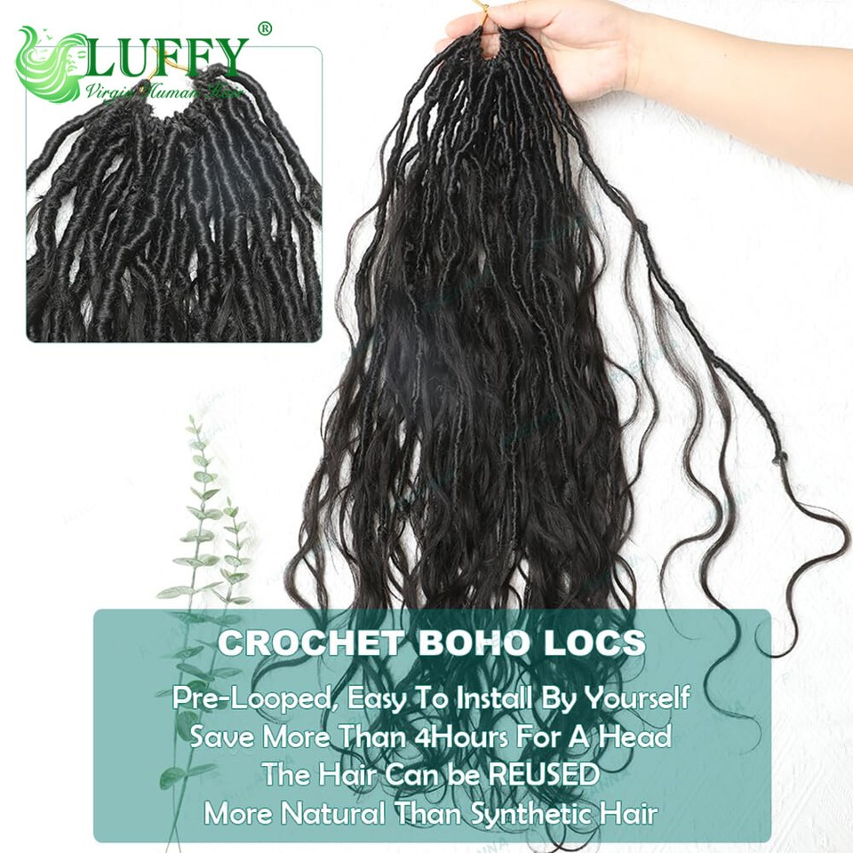 Boho Locs Human Hair Body Wave Crochet Locs Hair Extension Pre Looped ...