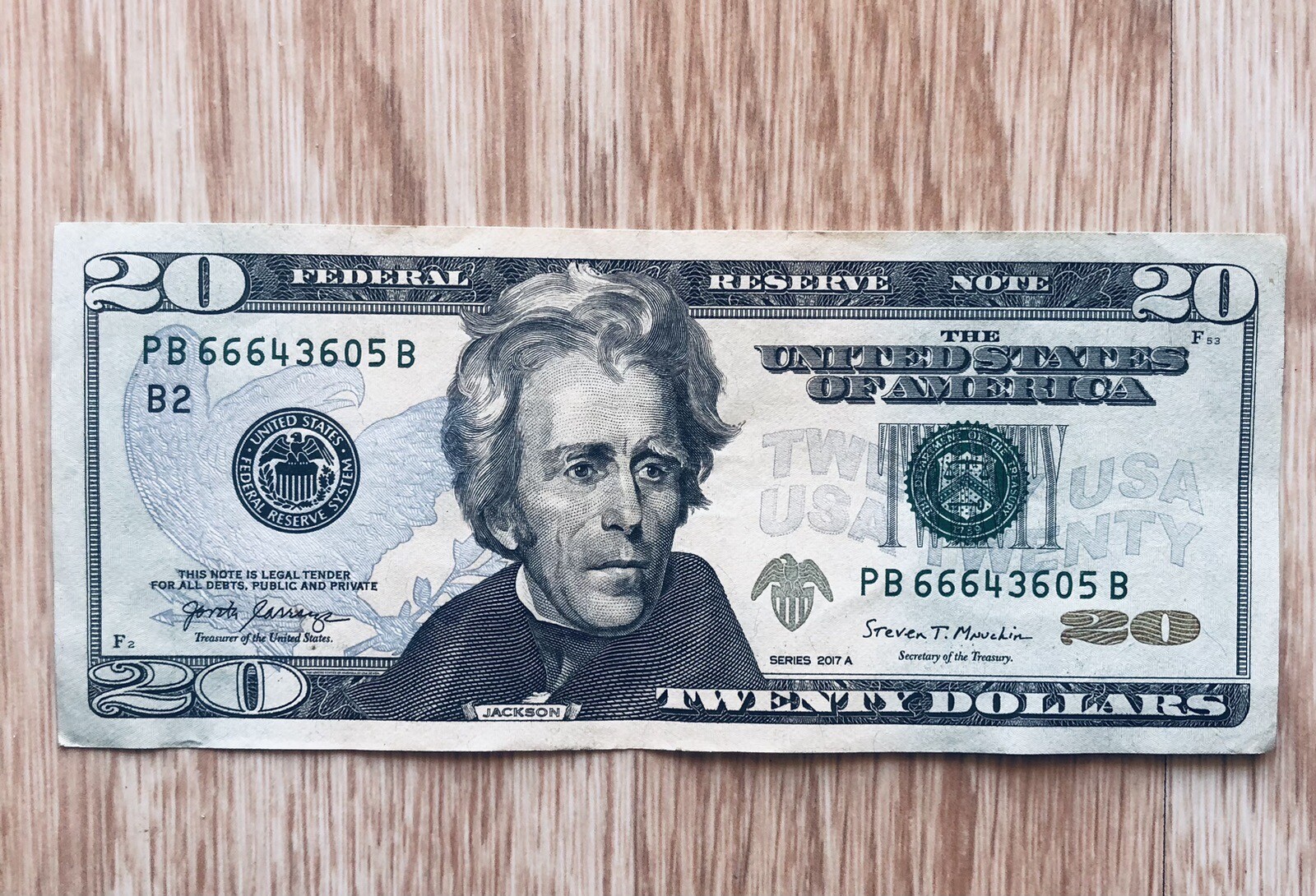 Triple “666”Fancy Serial Number $20 Dollar Bill 2017 A PB 66643605 B ...
