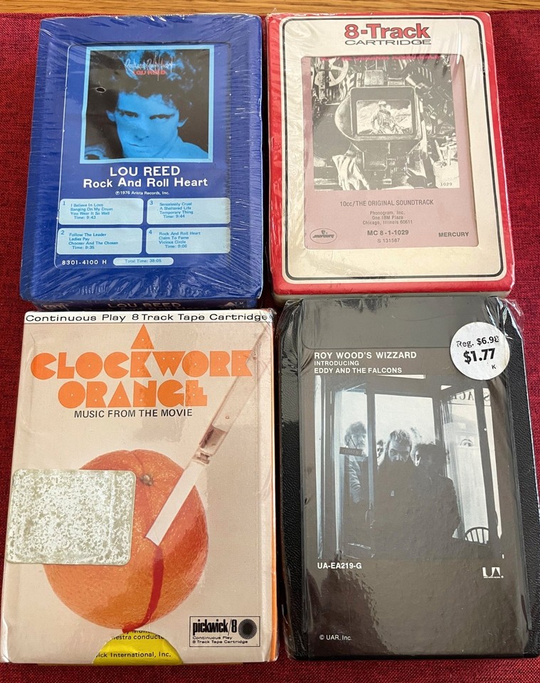 (4) 8-Track Tapes NOS SEALED 10cc, Lou Reed, Roy Wood (ELO) A Clockwork ...