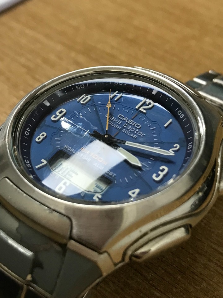 Casio Wave Ceptor 3353 Solar Wristwatch Men's Stainless Steel Case ...