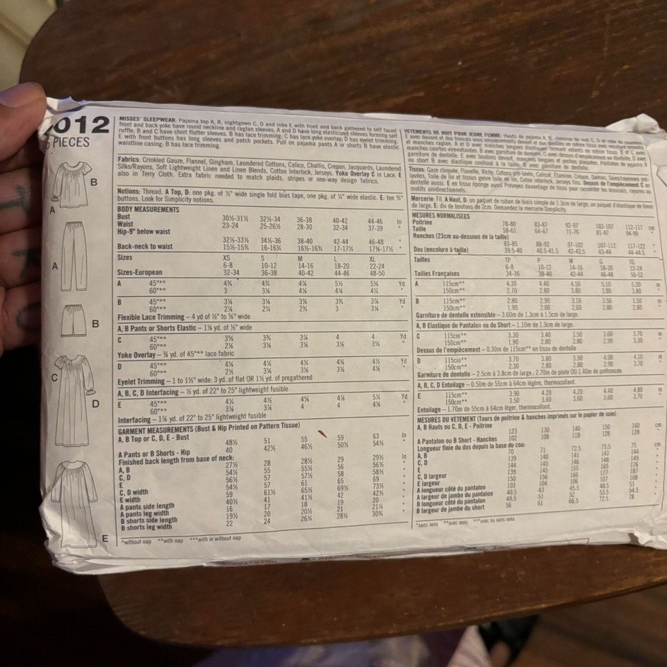 SIMPLICITY 9012 modest Nightgown Robe Babydoll Pajama Pattern L-XL | eBay