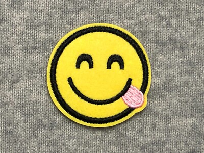 Large Emoji Iron On Patch Tongue Out Smiley Cheeky Face Emotion 6.5 x 5 ...