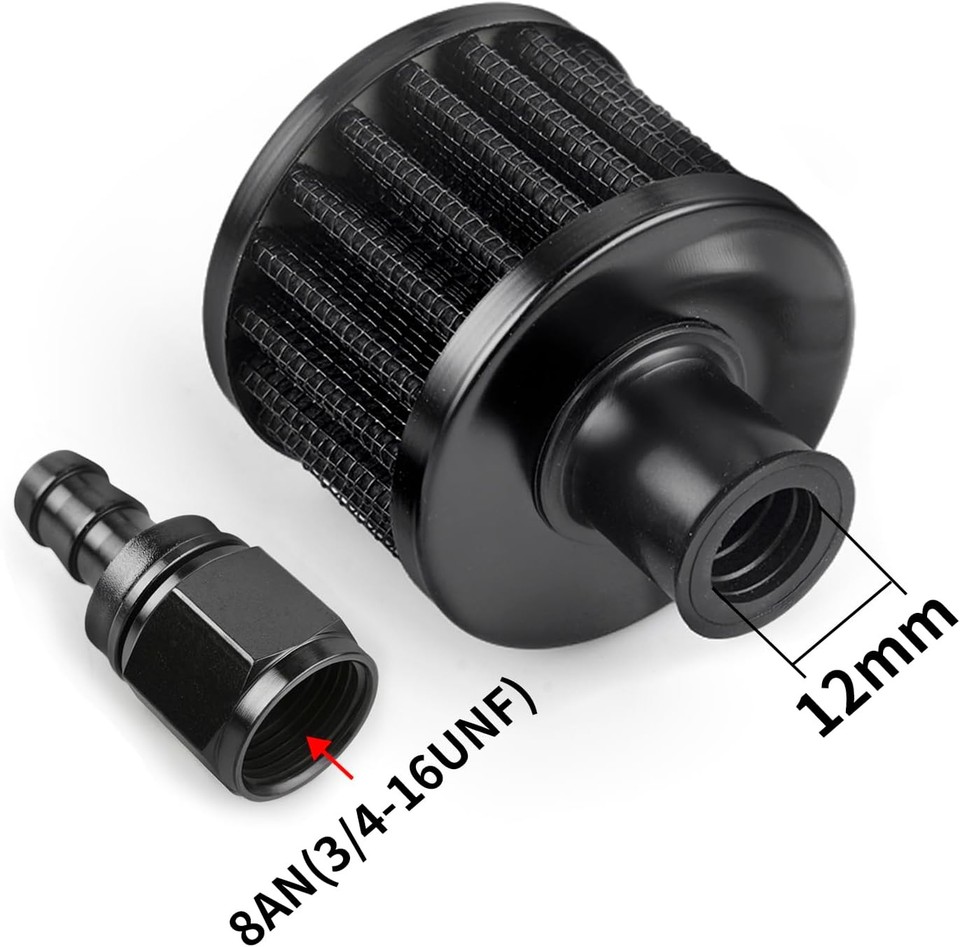 12mm Fuel Cell Breather/Vent Air Filter 8AN Female Fitting Kit Straight ...