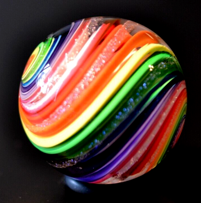 EDDIE SEESE GLASS MARBLE/1.527"-DICHROIC RAINBOW-ROYAL,ORANGE,YELLOW ...
