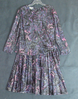 Vintage MCS Ltd Dress Size XL Gray Purple Secretary Geek Pleated Modest ...