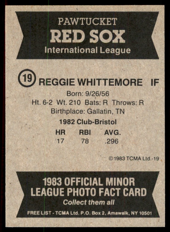 1983 TCMA Baseball Reggie Whittemore Pawtucket Red Sox #19 | eBay