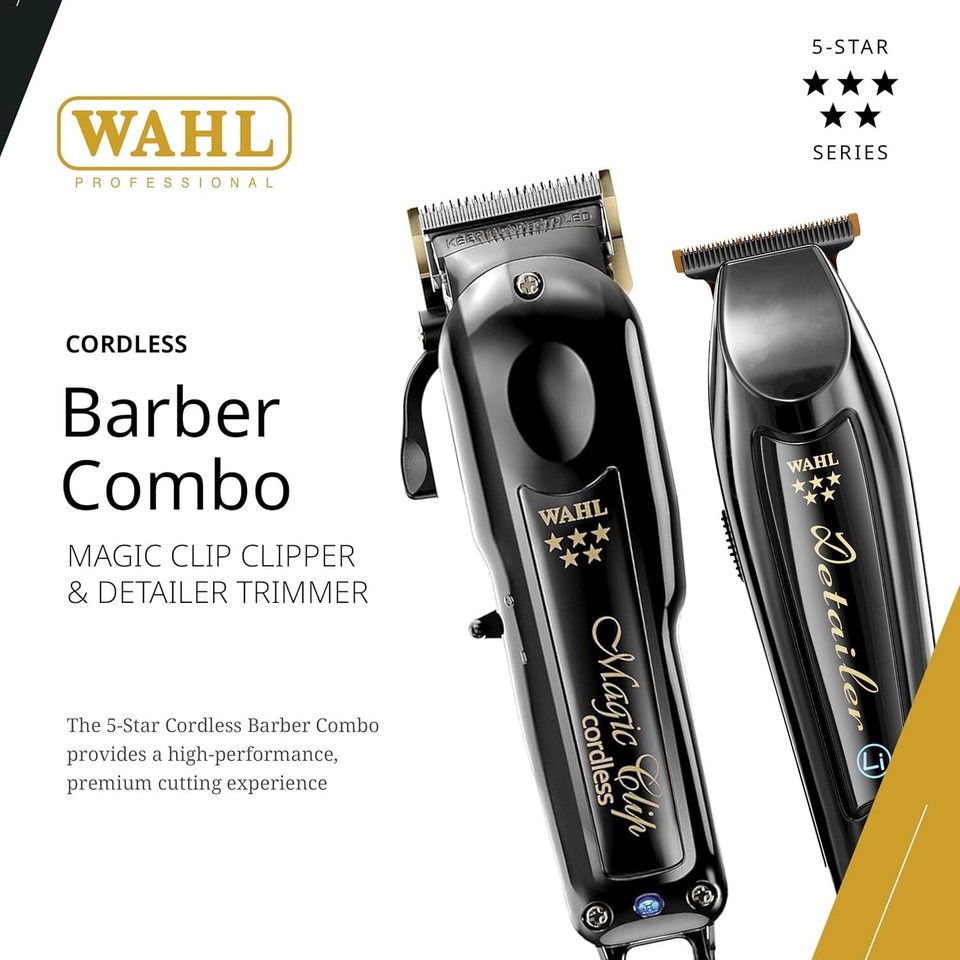 Wahl Cordless Barber Combo Black Magic Clip Clipper & Detailer Trimmer ...