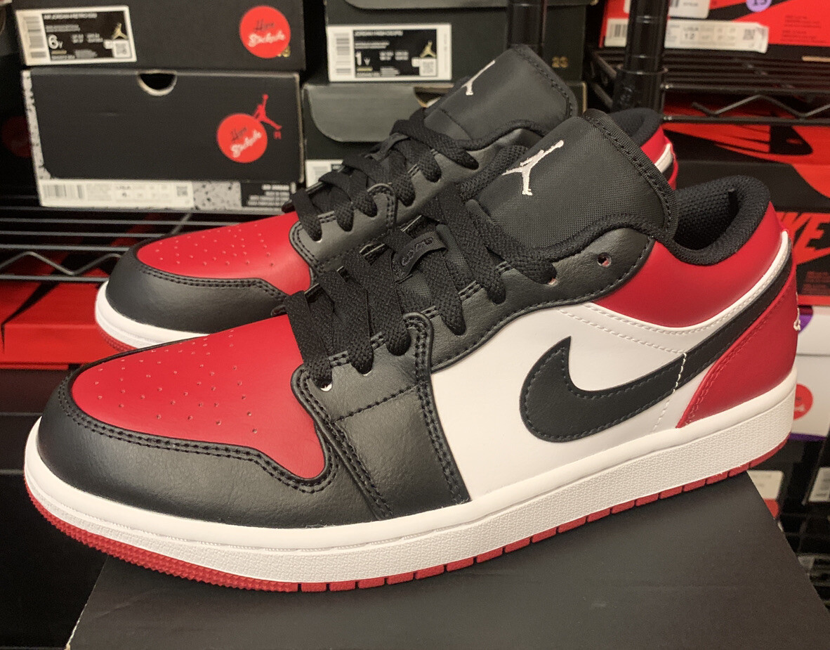 Nike Air Jordan 1 Low Bred Toe Black Red Retro Shoes 553558 Nike Air Jordan 1 Low Bred Toe Black Red Retro Shoes 553558