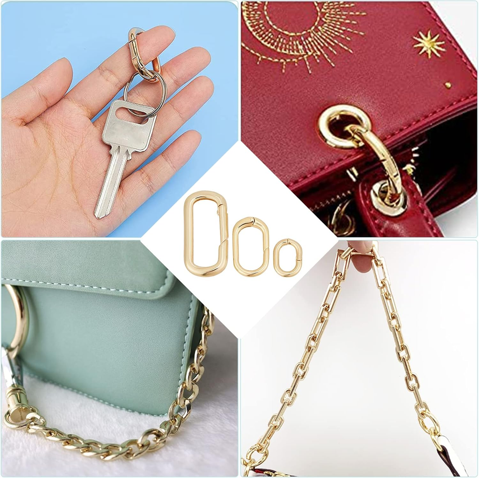 1 Box 6Pcs 3 Sizes Brass Oval Key Rings Spring Gate Ring Small 18K Gold Keychain | eBay