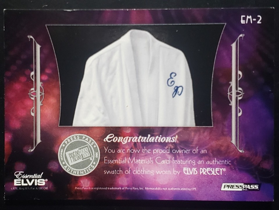 2012 PRESS PASS ESSENTIAL MATERIALS ELVIS PRESLEY SP WHITE BATHROBE ...