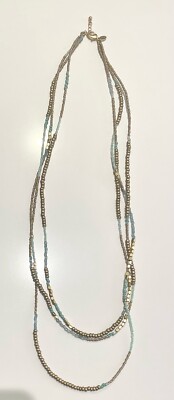 EXPRESS Jewelry Gold/ Blue BEADED Triple STRAND LONG LAYERED NECKLACE ...