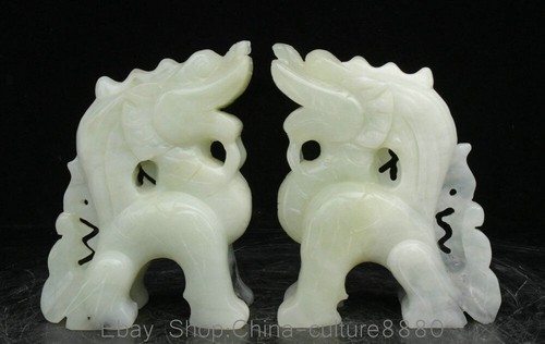 5" Chinese Green Xiu Jade Carving Feng Shui Pixiu Beast Luck Sculpture ...