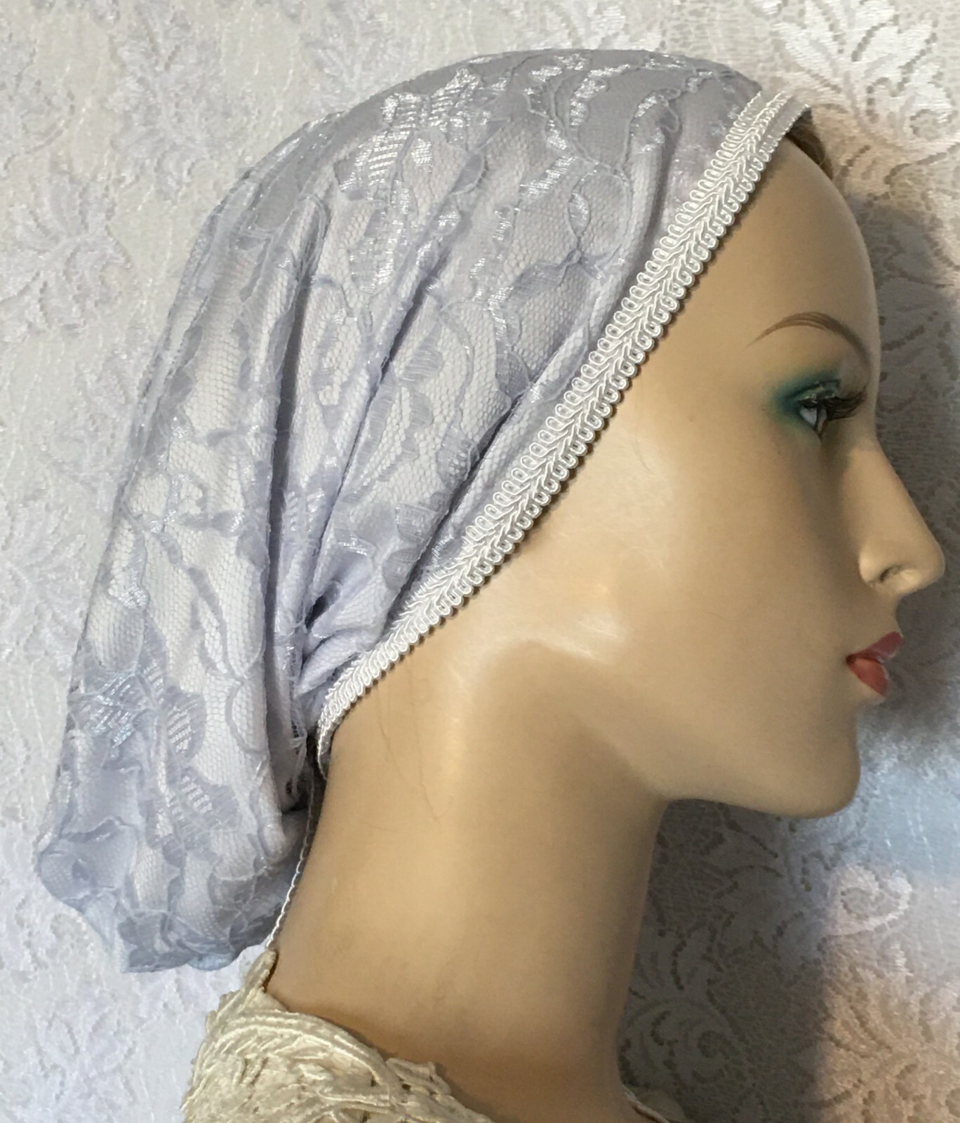Head Covering Headcovering Lined Gray Lace Hair Snood Snoods Veil Hat