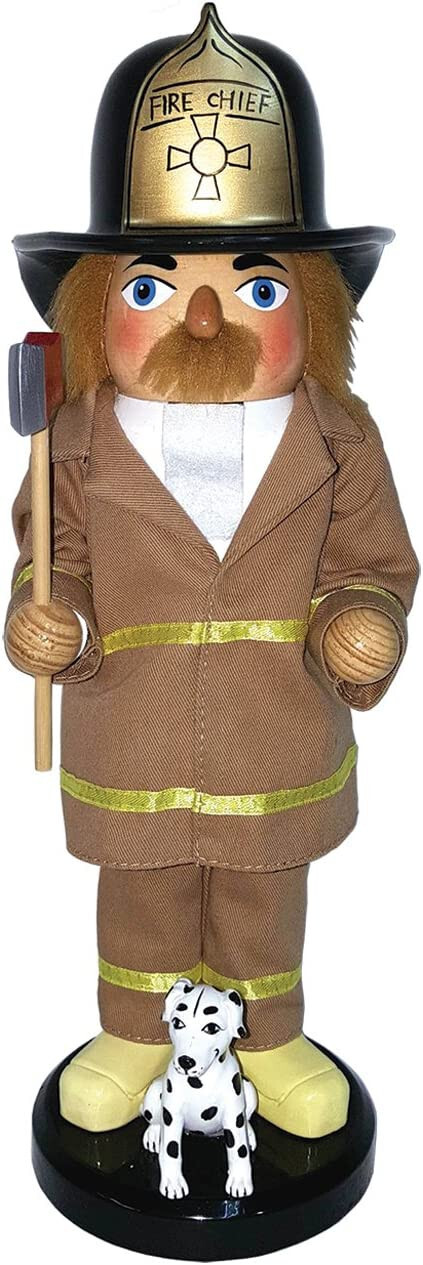 SANTA'S WORKSHOP 14" WOODEN FIREMAN & DALMATION NUTCRACKER CHRISTMAS ...