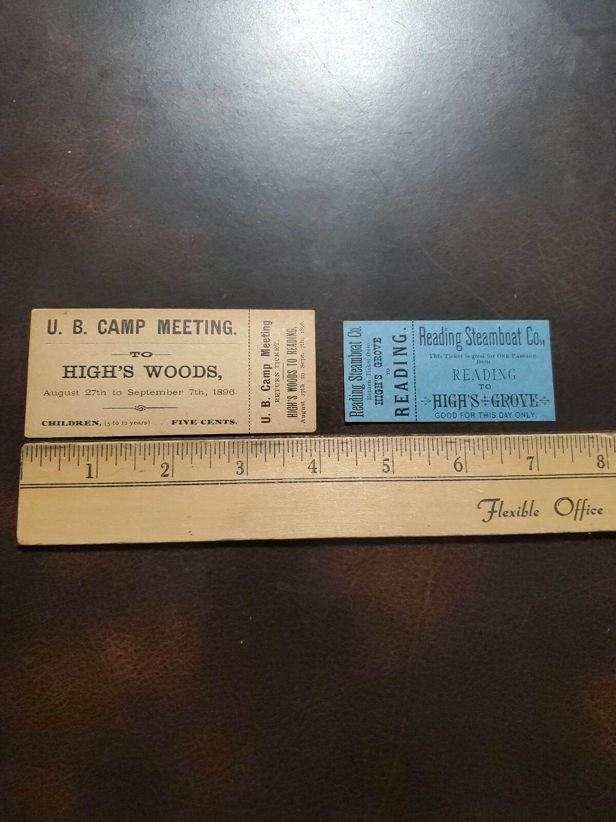 2pc 1896 Reading Pa Steamboat Company High's Woods Camp Mtg Tickets | eBay