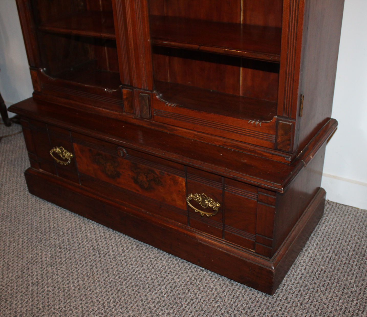 Antique Victorian Walnut Step Back Bookcase – Two Glass Doors | eBay