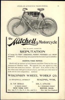 1902 PAPER AD Mitchell Motorcycle Racine Wisconsin Tank Engine Tool Box ...