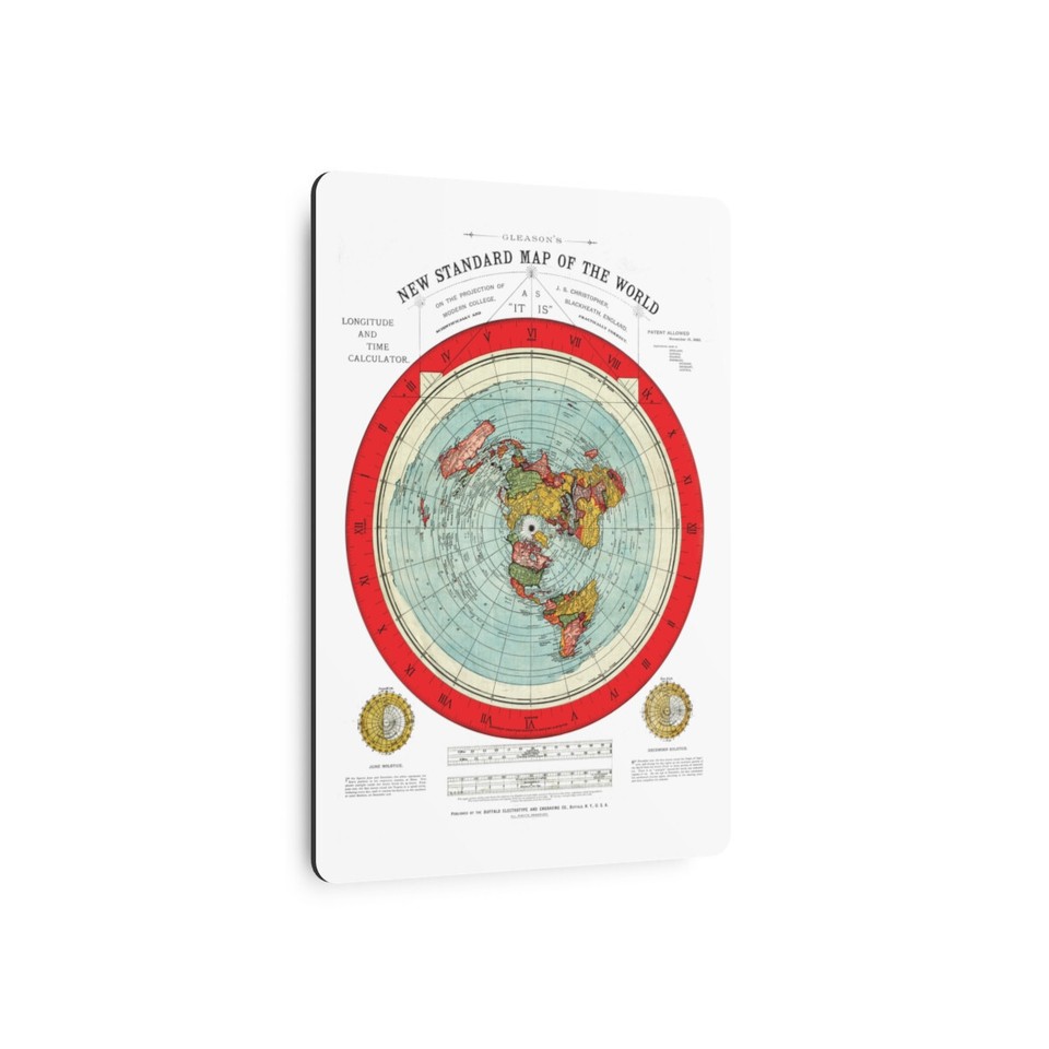 Gleason's 1892 New Standard Map of the World Flat Earth White Metal Art ...