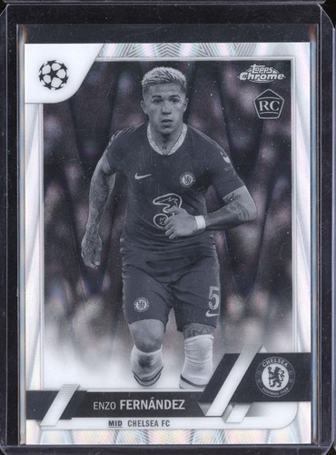 Enzo Fernandez 2022-23 Topps Chrome UEFA 158 Black & White Ray Wave RC ...