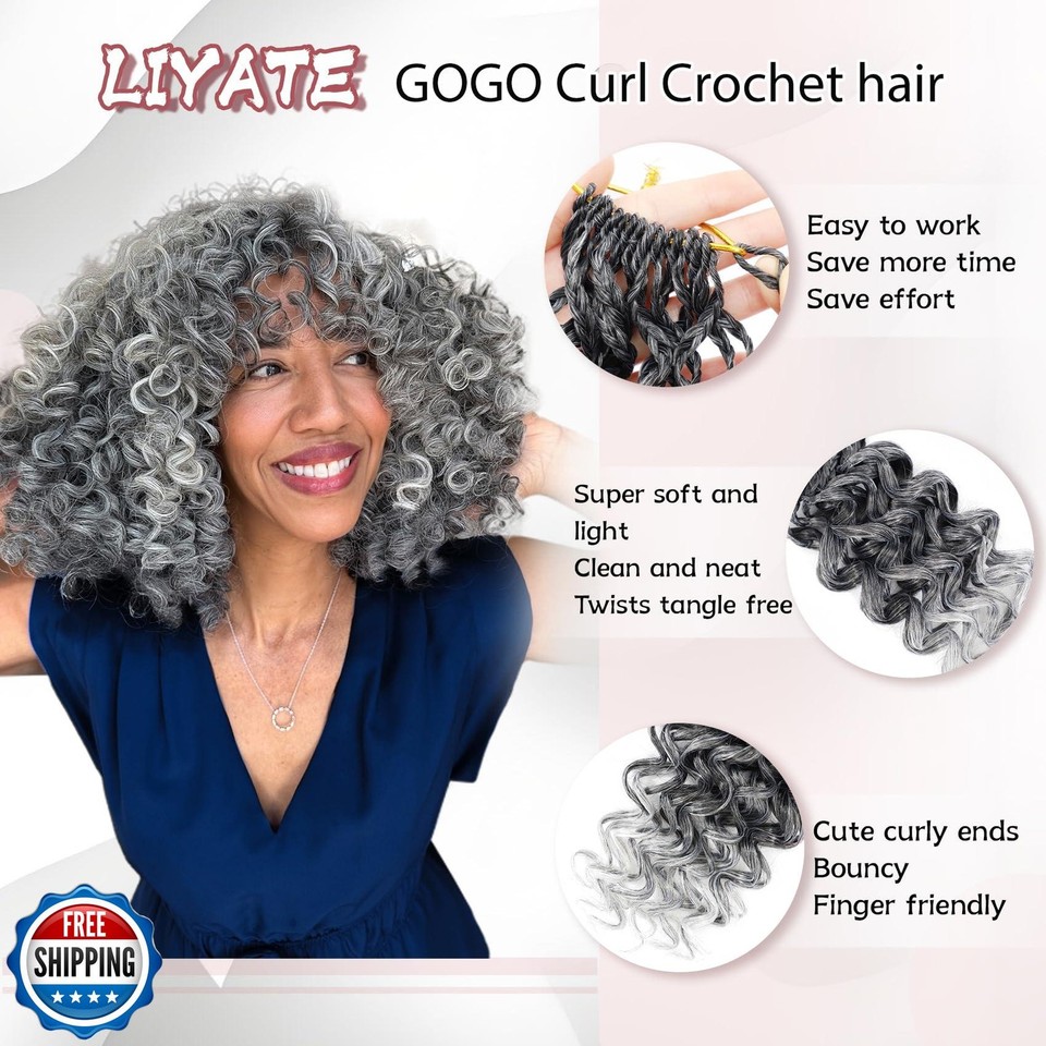 7 Packs Gogo Curl Grey Crochet Hair for Women 14 Inch Pre-Twisted Curly Croch | eBay
