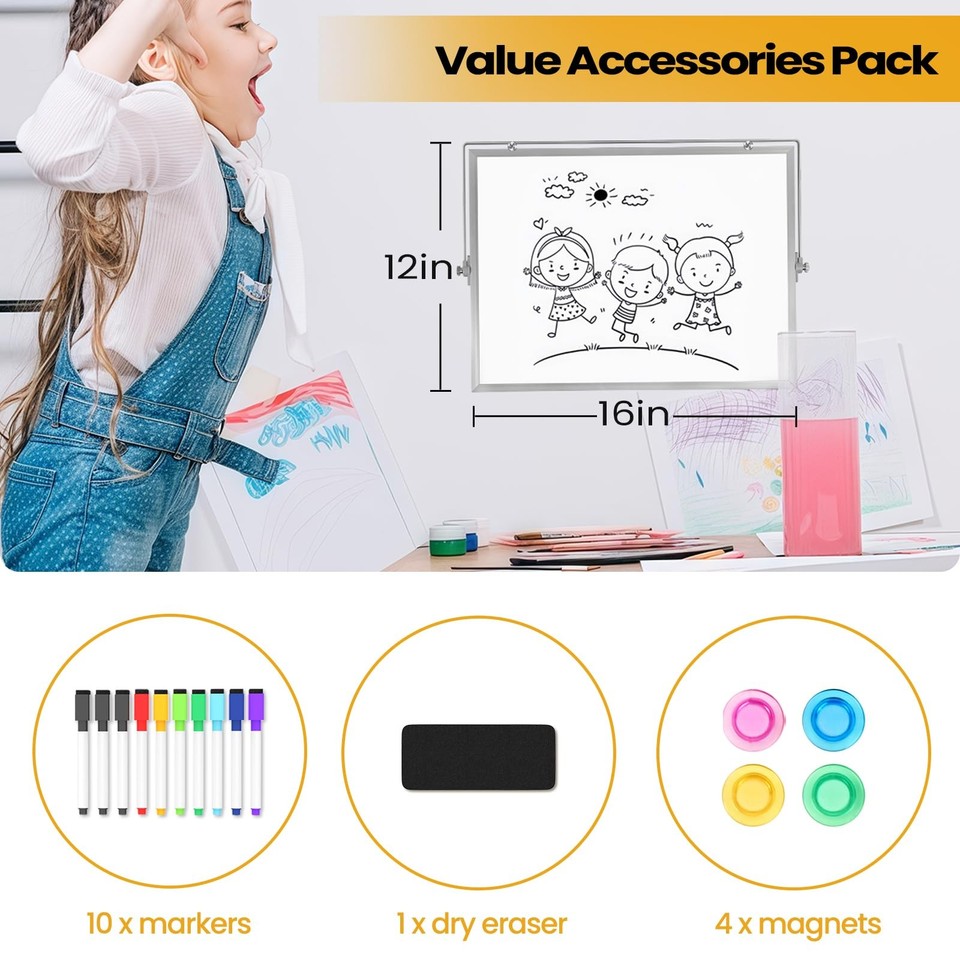 Desktop Whiteboard with Stand, 16" x 12" Double-Sided Dry Erase Board ...