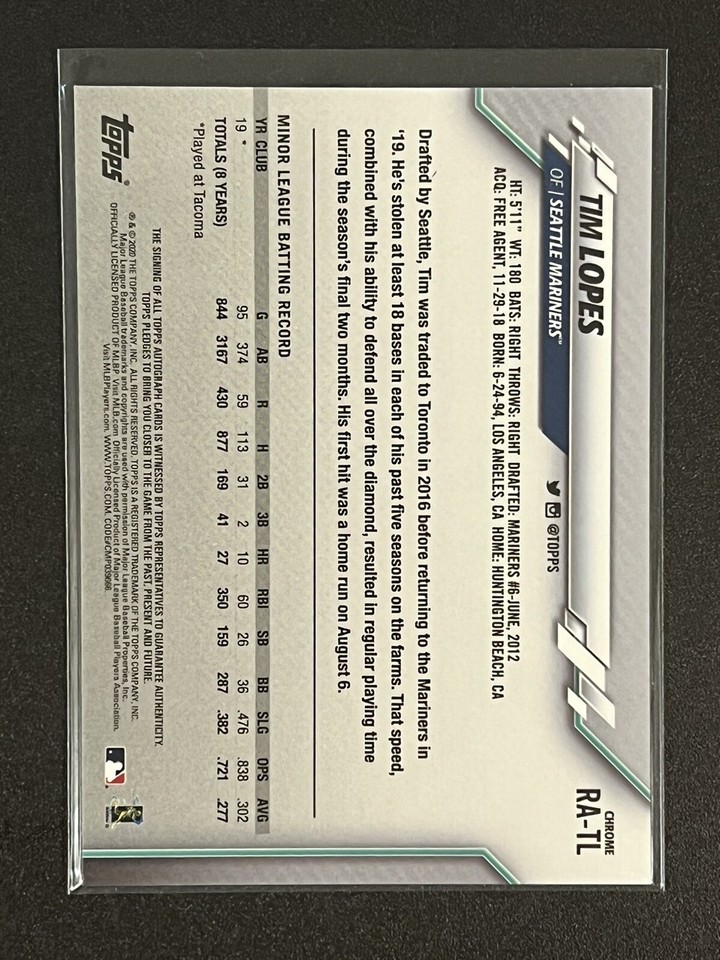 2020 Topps Chrome Tim Lopes Rookie Auto Seattle Mariners #RA-TL | eBay