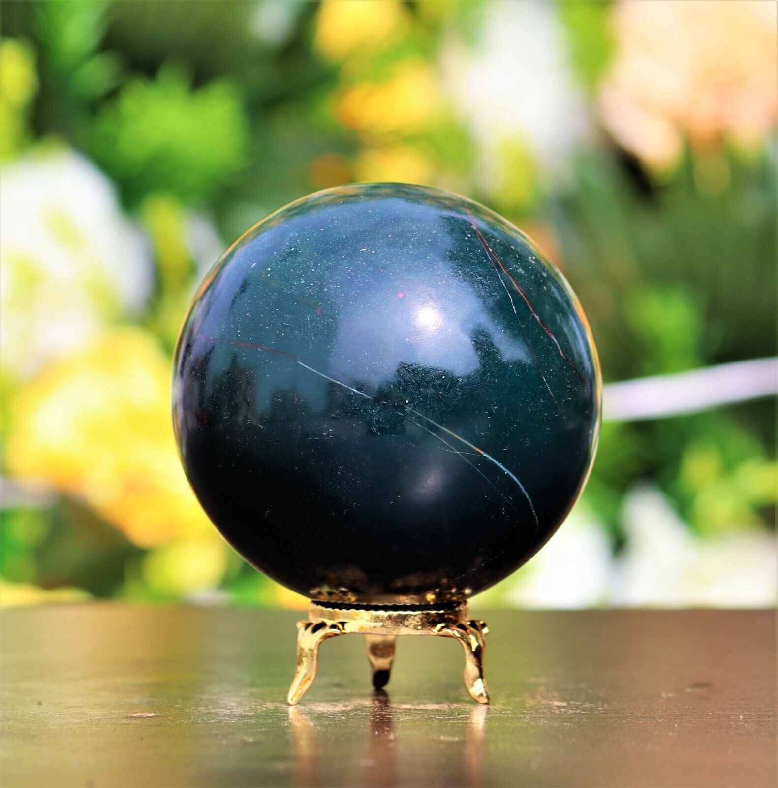 80MM Green Bloodstone Sphere Chakra Balance Energy Healing Crystal ...
