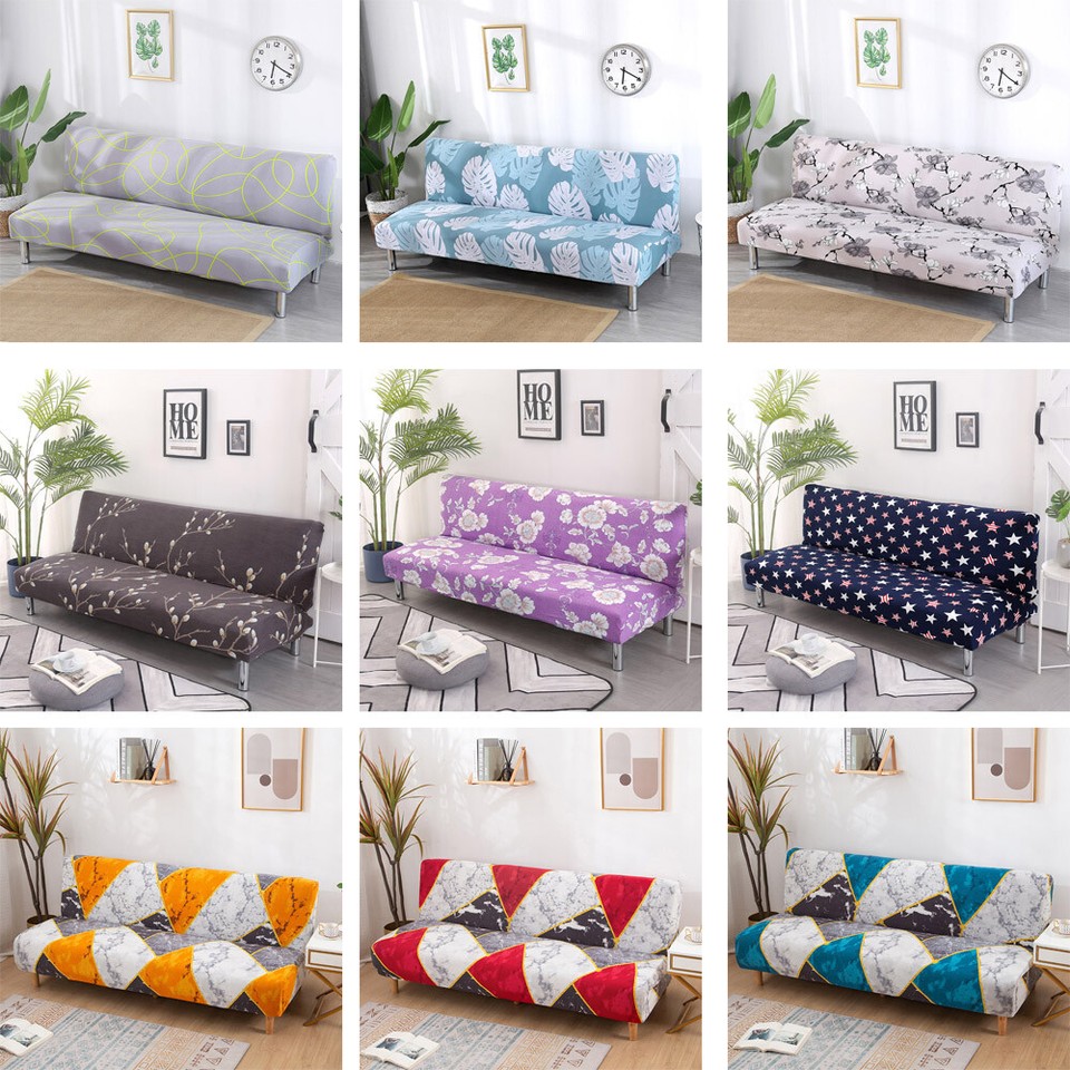 Printed Futon Cover Stretch Sofa Bed Cover Armless Couch Cover for ...