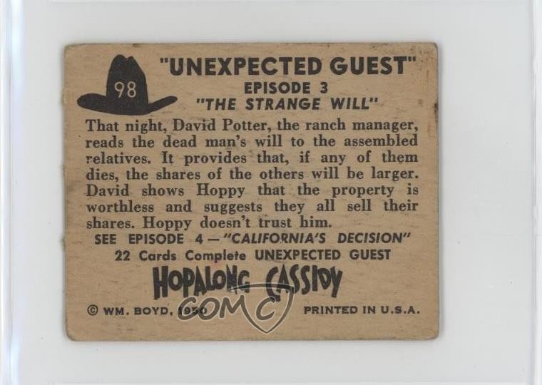 1950 Topps Hopalong Cassidy R712-2 Unexpected Guest The Strange Will ...