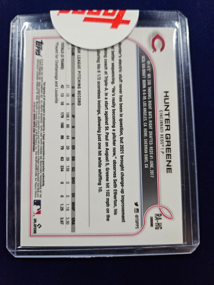 🌟 2022 Topps Chrome Hunter Greene RC Rookie Autograph Redemption Card ...