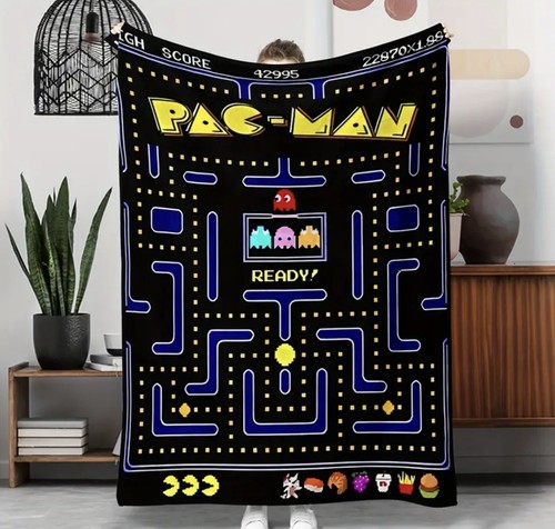 New Pacman Game Gamer Fleece Blanket 59” x 79” Large Throw Movie Night ...