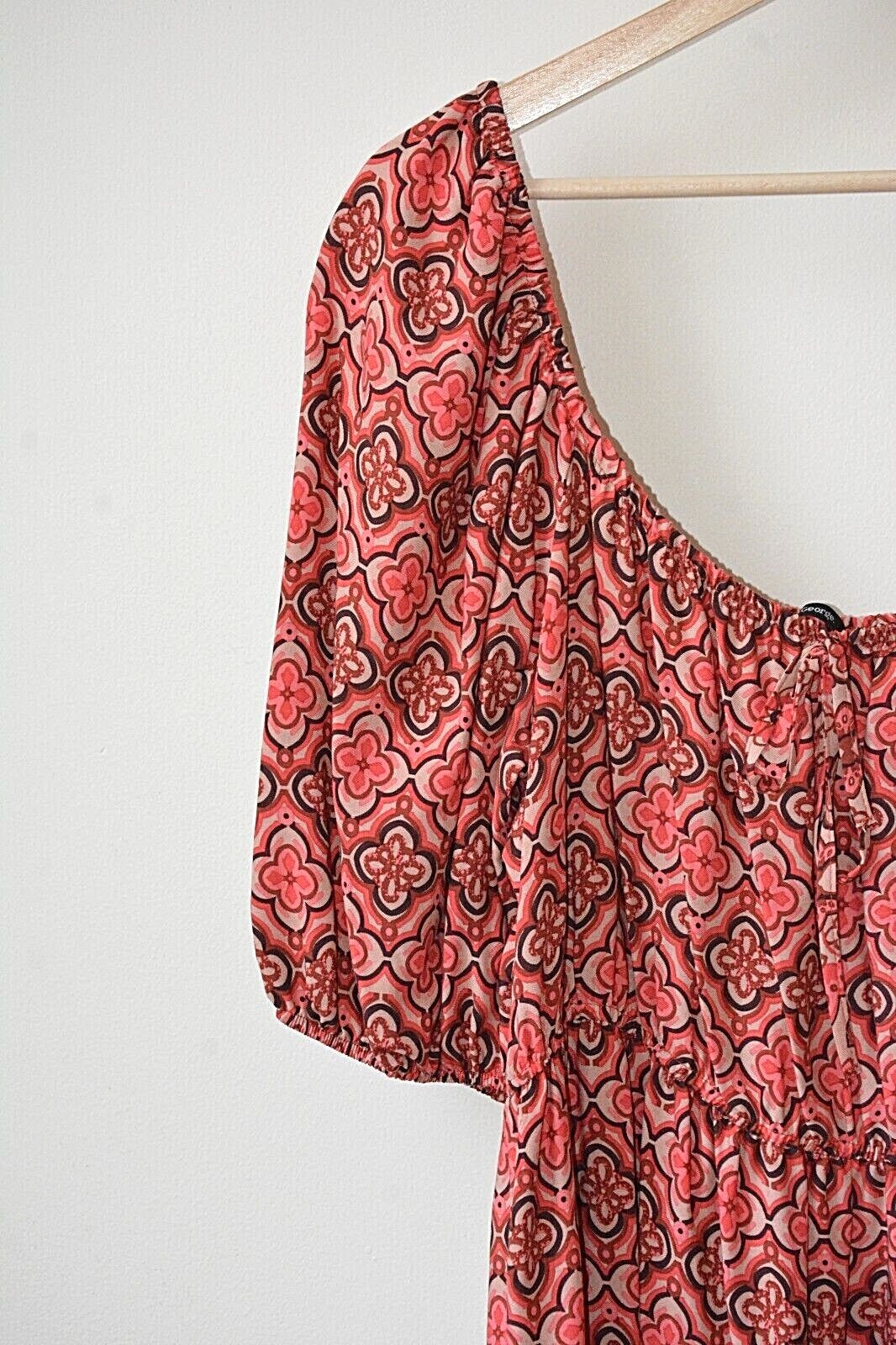 Ex George Blush+Pink Geometric Puff Sleeve Off Shoulder Midi Dress Size ...