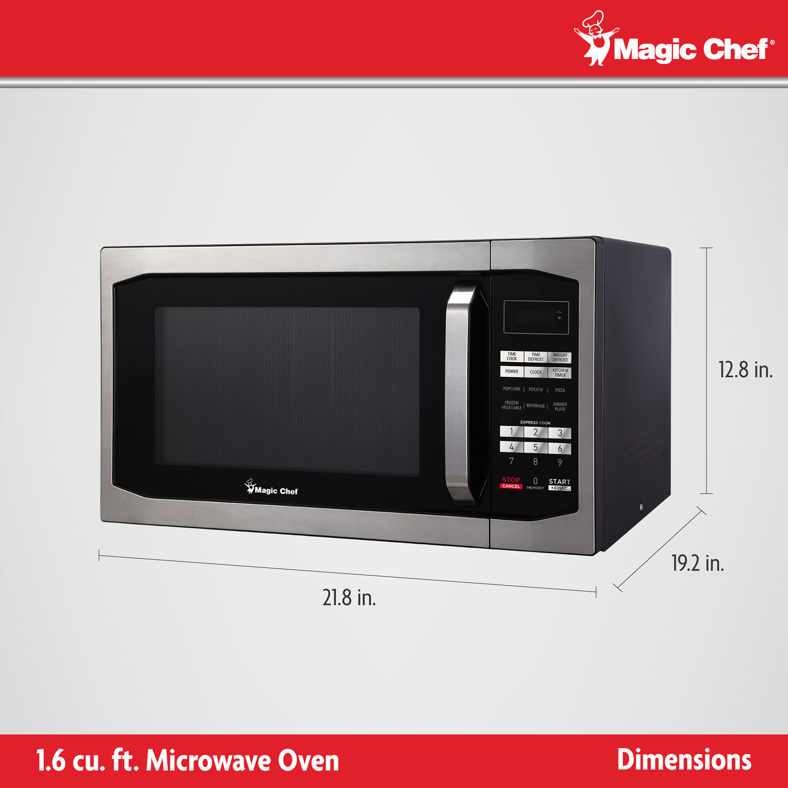 Magic Chef MCM1611ST 1100 Watt 1.6 Cubic Feet Digital Microwave ...